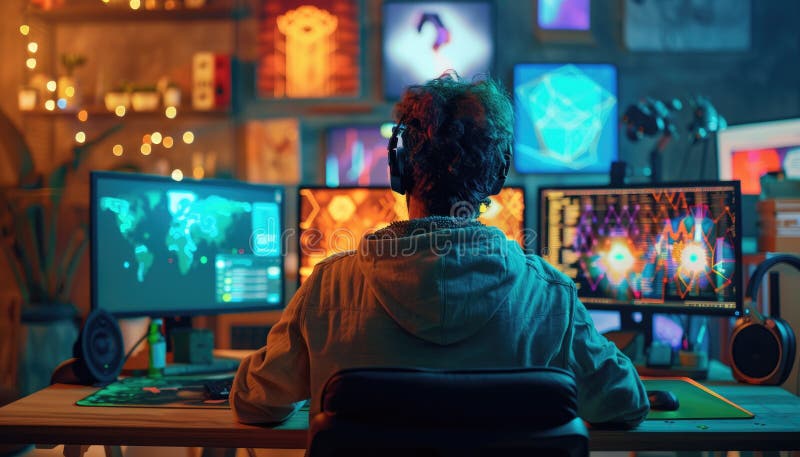 Game Developer with AI in Creative Workspace AIG60 Stock Illustration ...