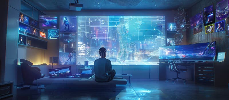 Game Developer and AI Muse in High-Tech Studio AIG60 Stock Image ...