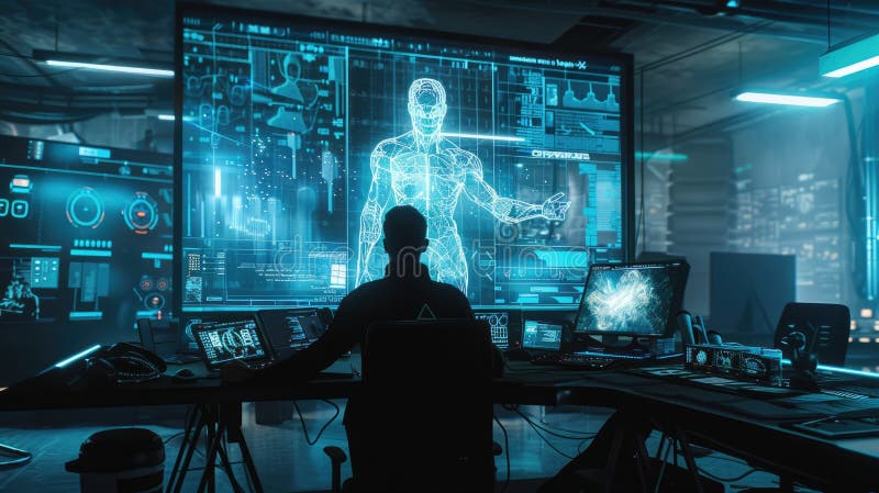 Game Developer and AI Muse in High-Tech Studio AIG60 Stock Image ...