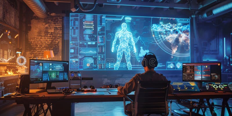 Game Developer and AI Muse in High-Tech Studio AIG60 Stock Photo ...