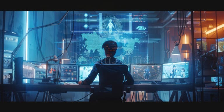 Game Developer and AI Muse in High-Tech Studio AIG60 Stock Photo ...