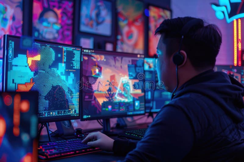 Game Developer with AI in Tech-Savvy Workspace AIG60 Stock Photo ...