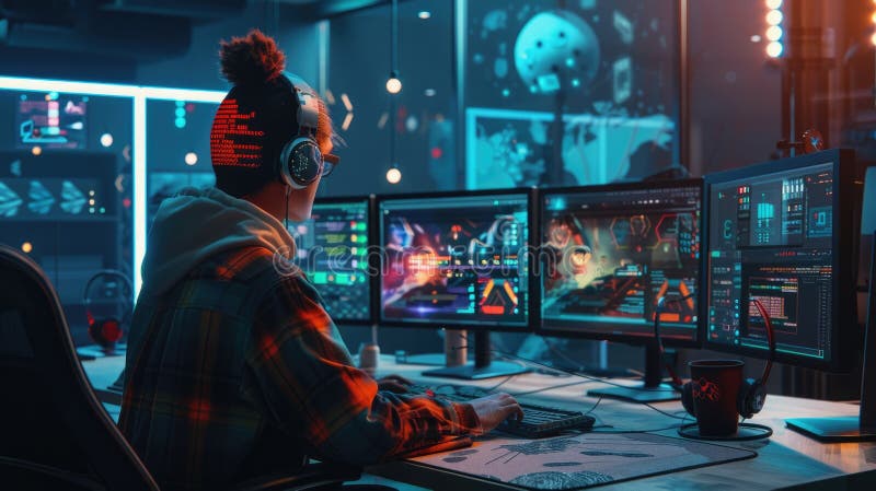 Game Developer with AI in Creative Workspace AIG60 Stock Photo - Image ...