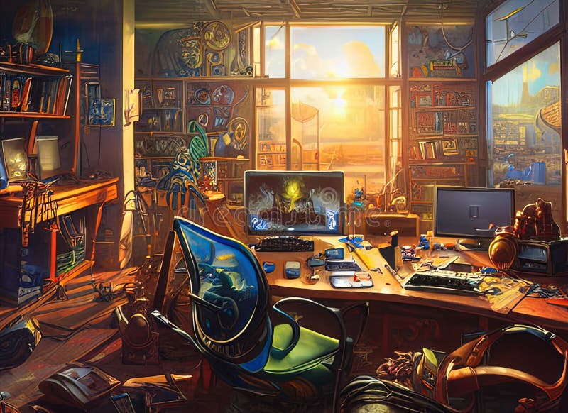 Game Developer Job Fictional Work Environment. Stock Illustration ...