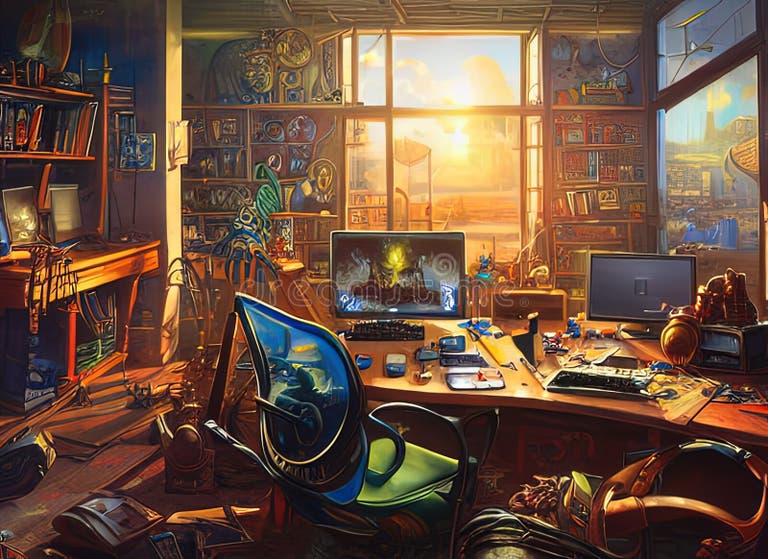 Game Developer Job Fictional Work Environment. Stock Illustration ...