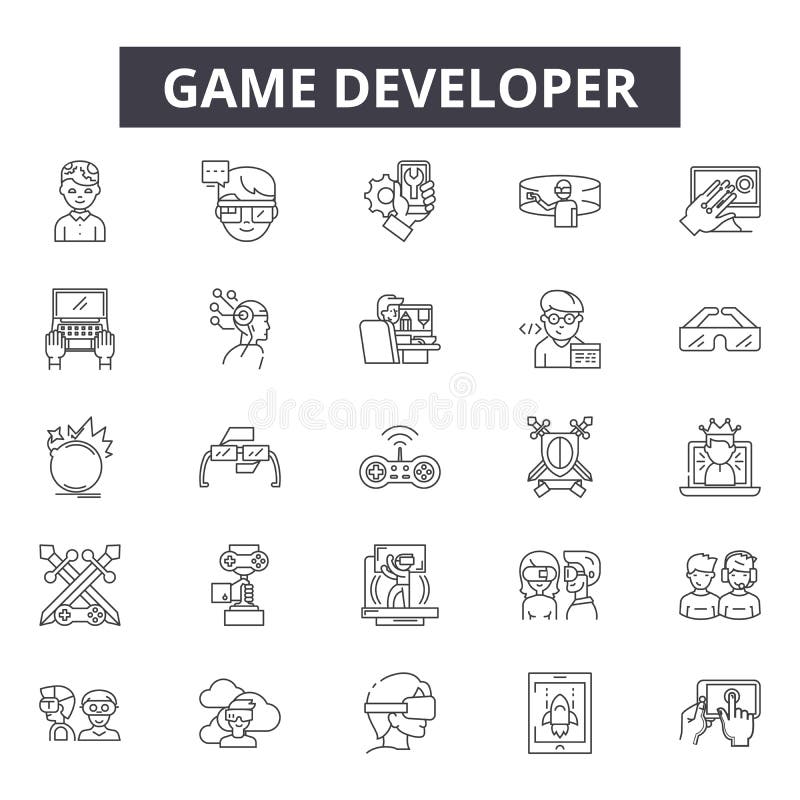 Game Developer Line Icons, Signs, Vector Set, Outline Illustration ... Game Developer Line Icons, Signs, Vector Set, Outline Illustration ...