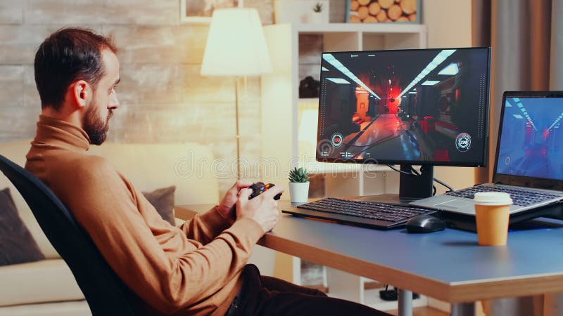 Game Developer Testing New Joystick for Shooter Game Stock Photo ...