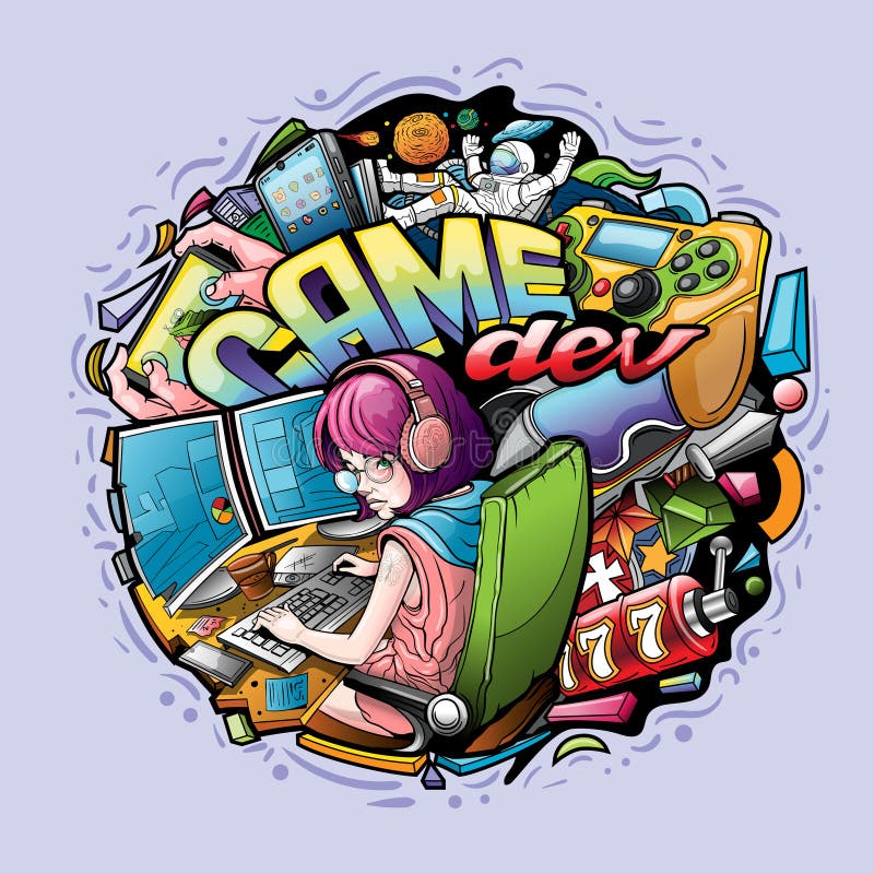 Game Development Concept with Hand Drawn Outline Doodle Style Stock ...