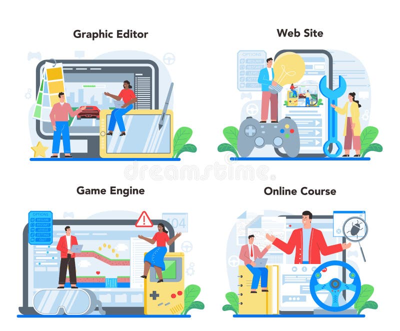 Game Development Online Service or Platform Set. Creative Process Stock ...