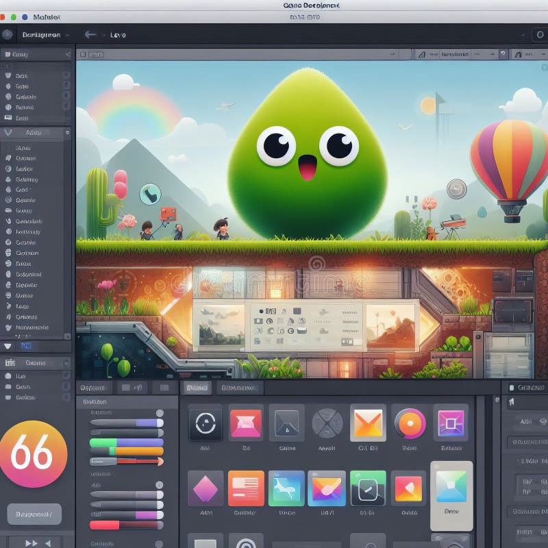 Game Development Software Interface with Level Editor, Asset Li Stock ...