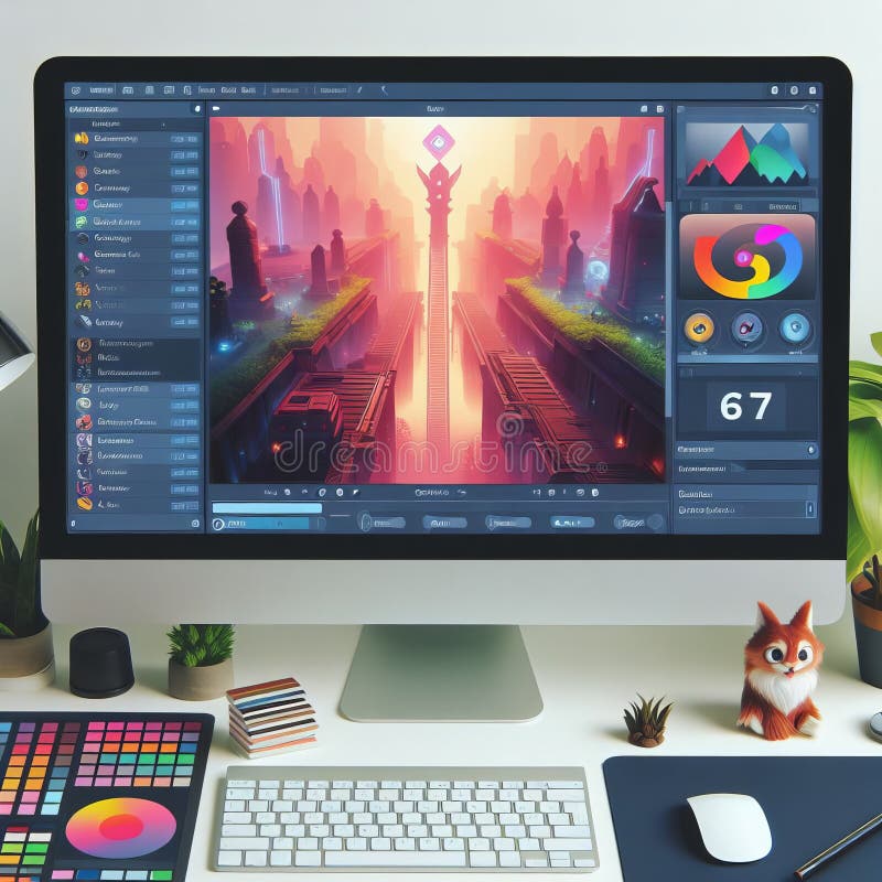 Game Development Software Interface with Level Editor, Asset Li Stock ...