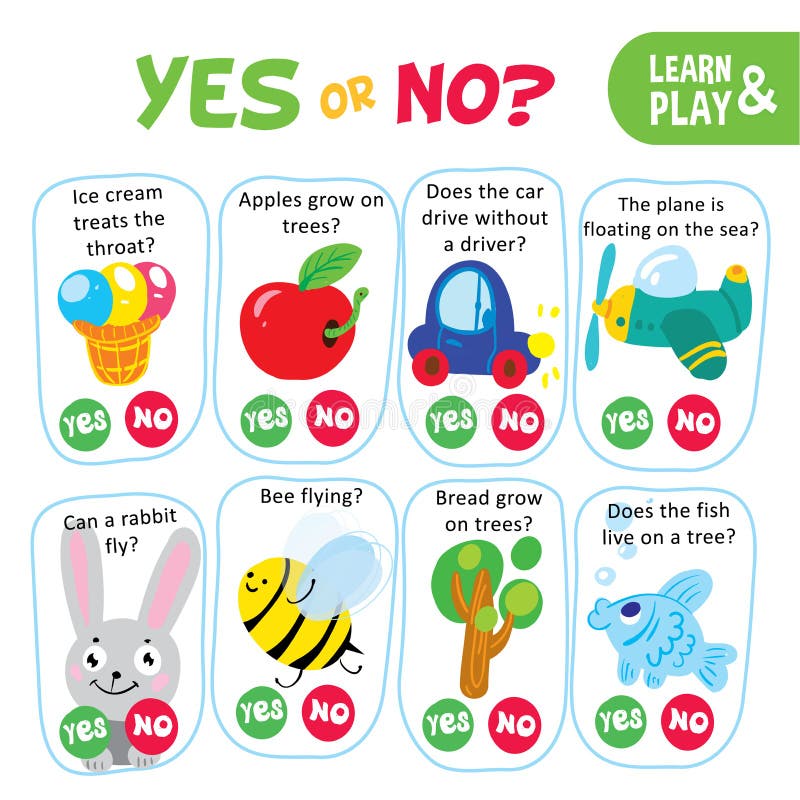Logic Kid Learn Yes No Game Printable Worksheet Stock Vector ...