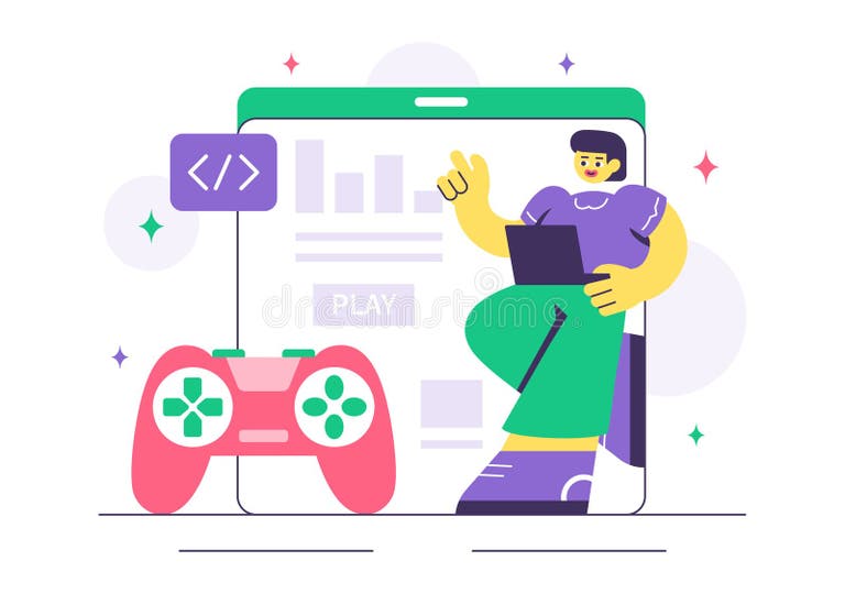 Game Development Vector Illustration Featuring Games, Digital ...