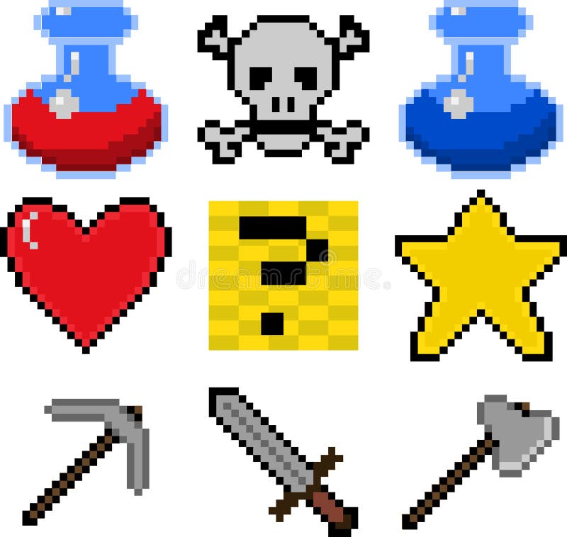 Game element pixel art set stock illustration. Illustration of mana ...