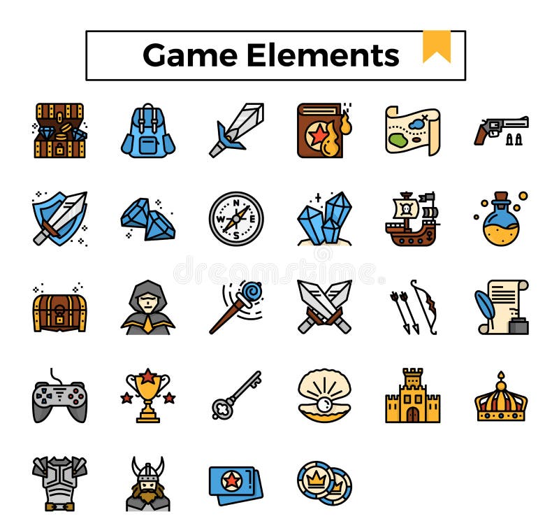 Game Elements Filled Outline Design Icon Set. Stock Illustration ...