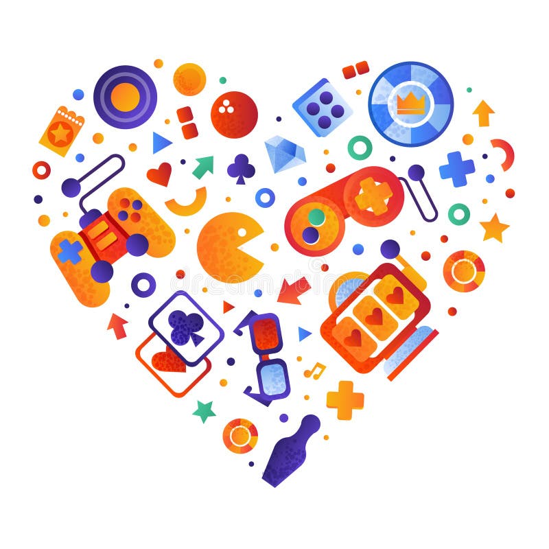 Game and Entertainment Object Heart Shaped Composition with Gamepad ...