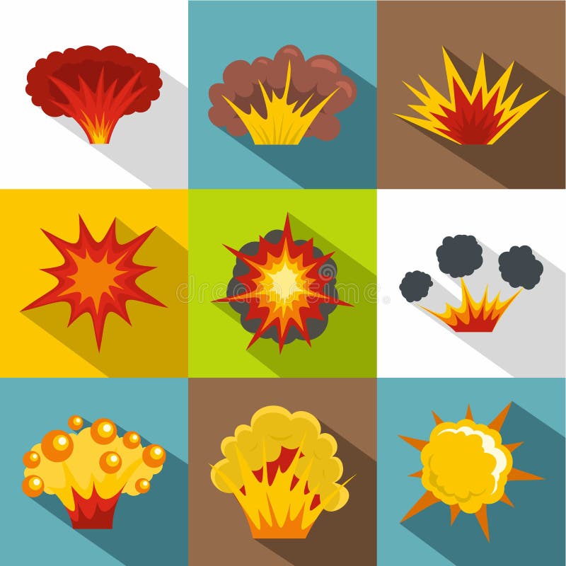Game Explosion Icon Set, Flat Style Stock Vector - Illustration of boom ...