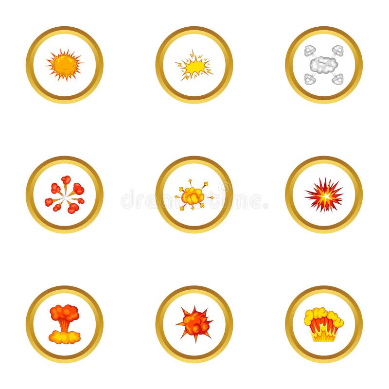 Game Explosion Icons Set, Cartoon Style Stock Vector - Illustration of ...