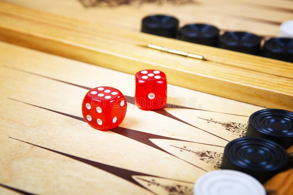 Game Field in a Backgammon with Cubes and Counters. Stock Image - Image ...