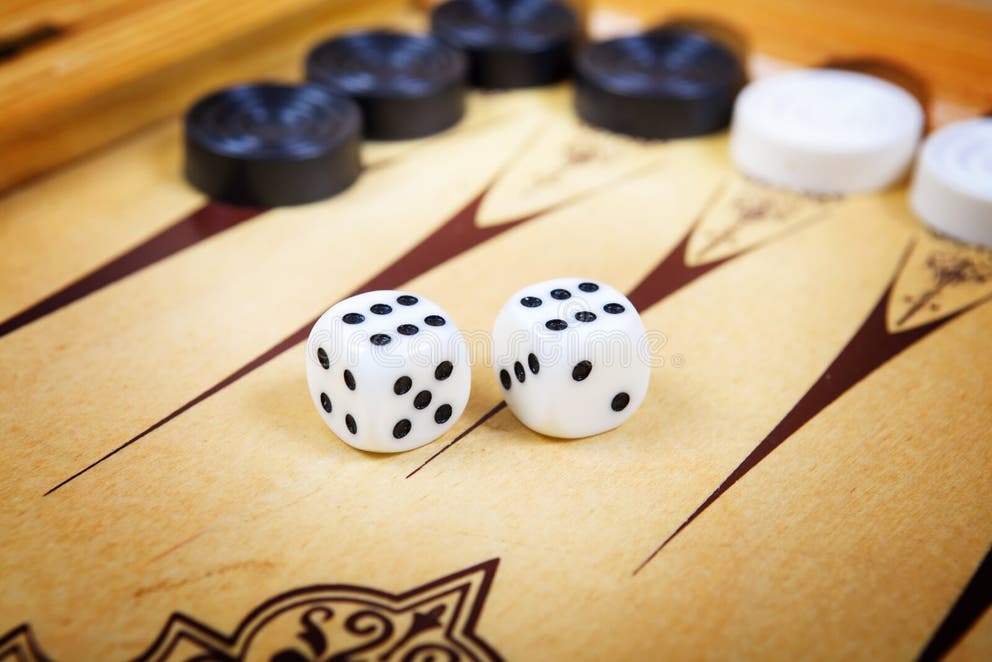 Game Field in a Backgammon with Cubes and Counters. Stock Image - Image ...