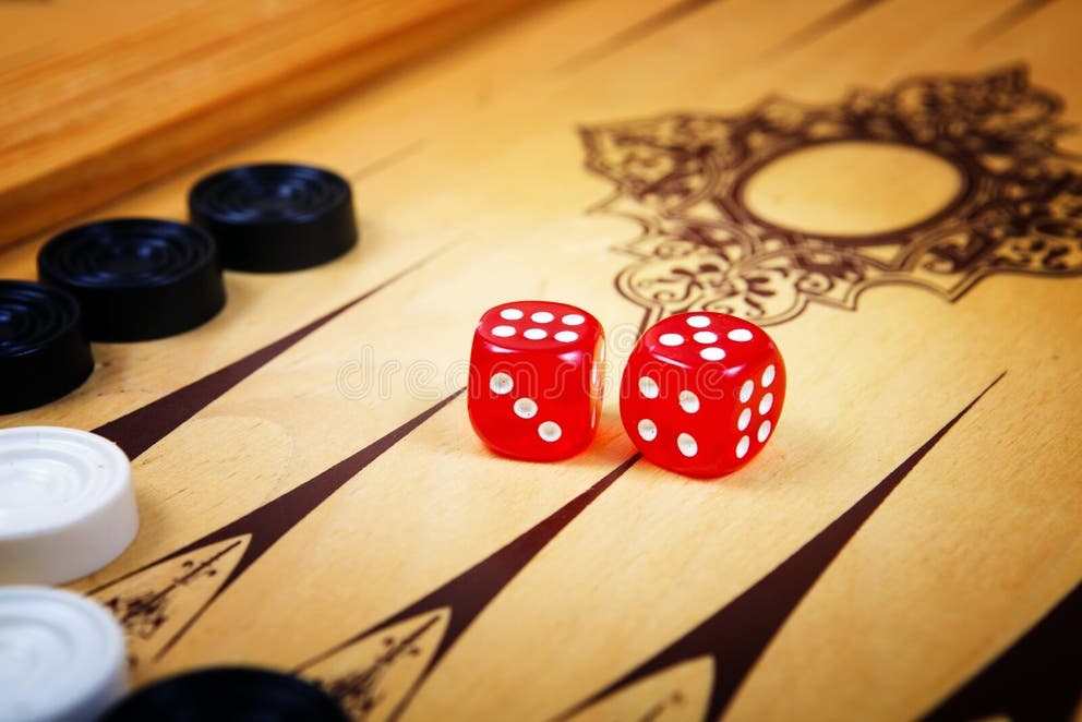Game Field in a Backgammon with Cubes and Counters. Stock Image - Image ...