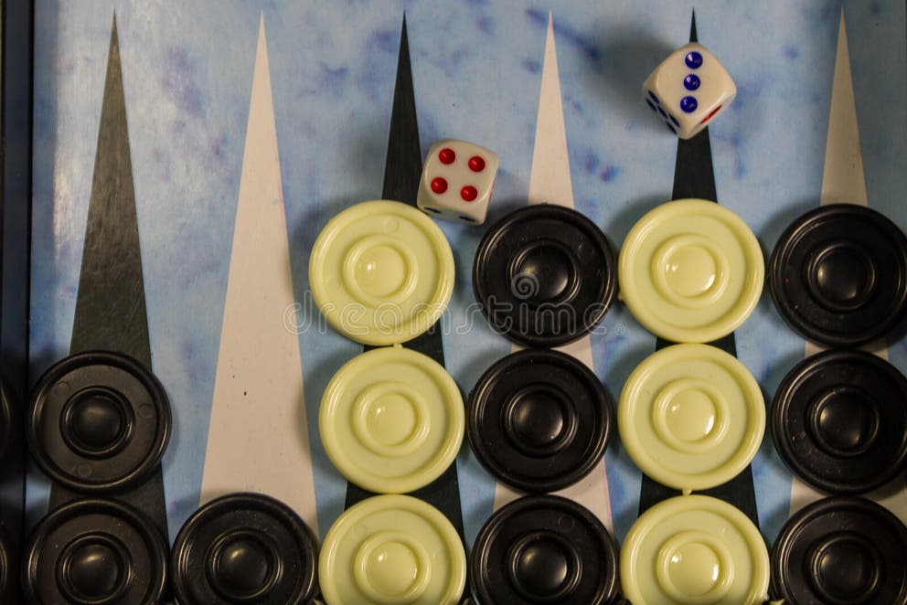 Game Field in a Backgammon with Dice and Checkers Stock Photo - Image ...