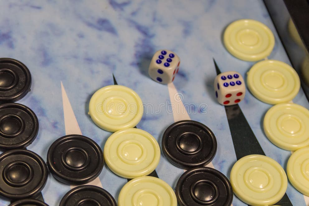 Game Field in a Backgammon with Dice and Checkers Stock Image - Image ...