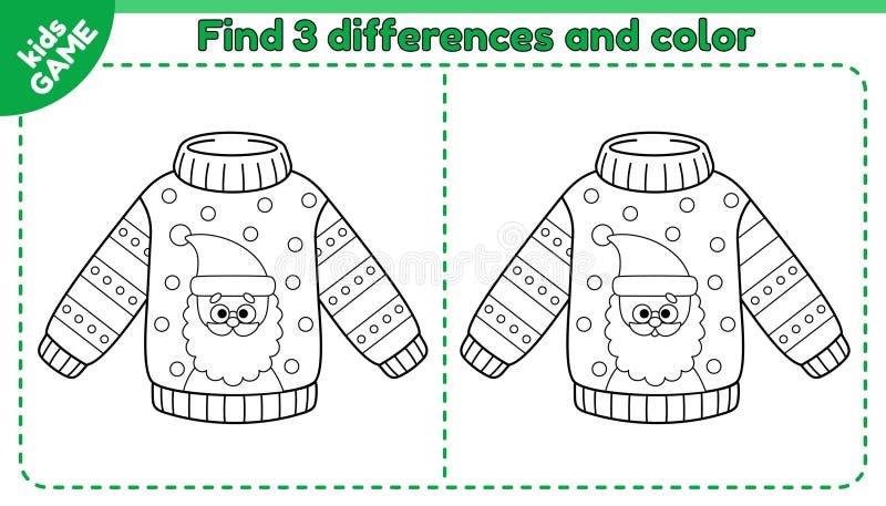 Game Find Differences and Color Christmas Sweater Stock Vector ...