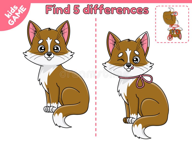 Kids Game Find the Differences with Cartoon Cat Stock Illustration ...