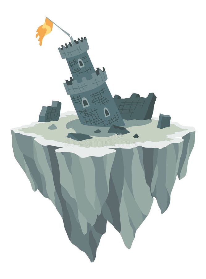 Game Flying Island with Ruin of Castle. Flying Platform of Exotic ...