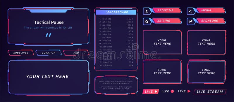 Game Frame. Stream Overlay Banner with Buttons and Video Player UI ...