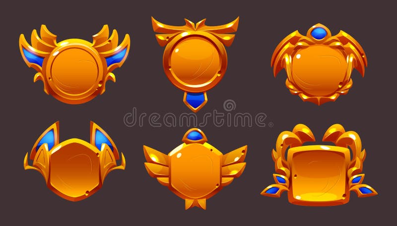 Game Gold Award Badges with Decorative Frames Stock Vector ...