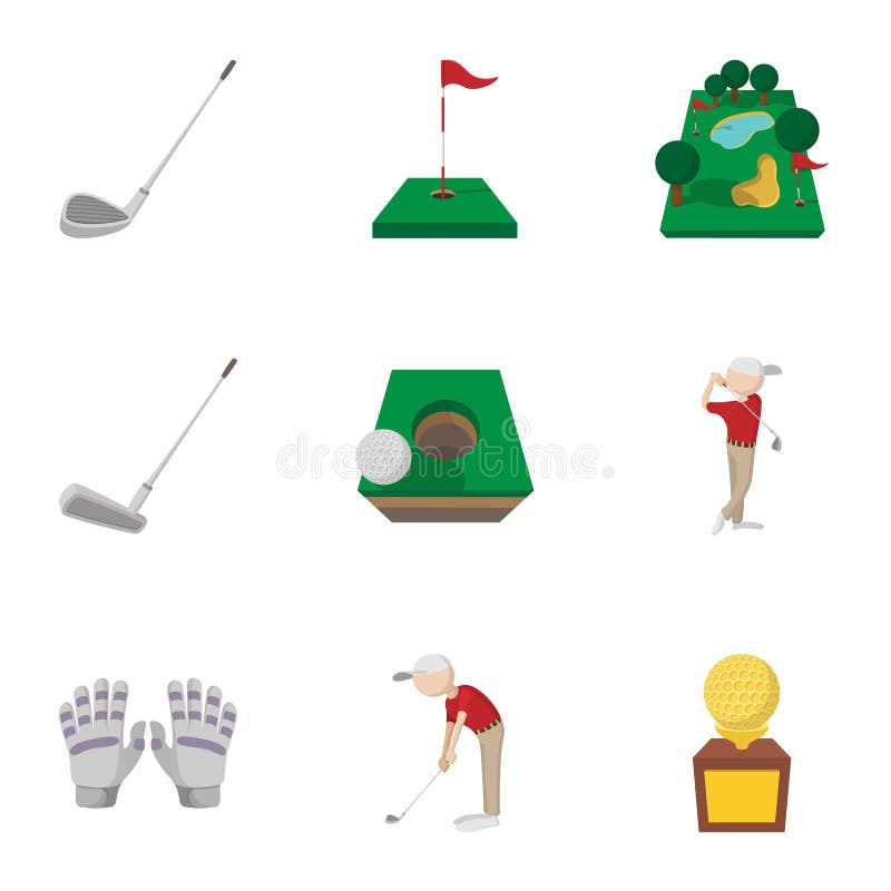 Game of Golf Icons Set, Cartoon Style Stock Vector - Illustration of ...