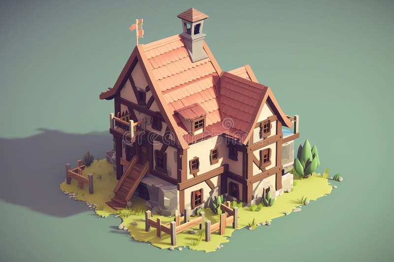 Game Graphics Low Poly Building. AI Generated. Stock Illustration ...