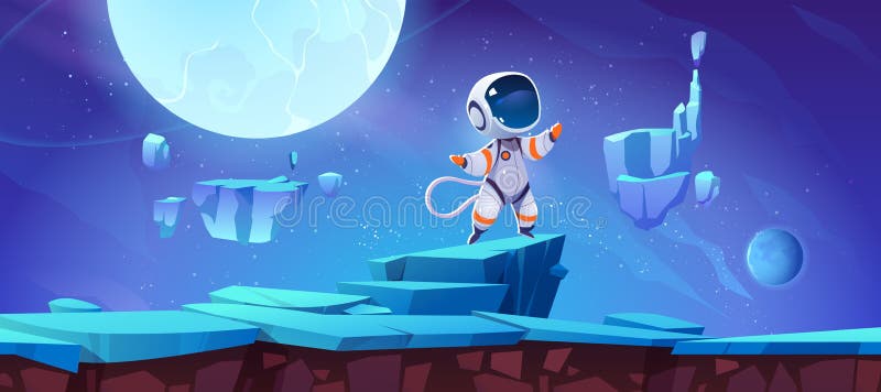 Game Ground Platform with Spaceman on Alien Planet Stock Vector ...