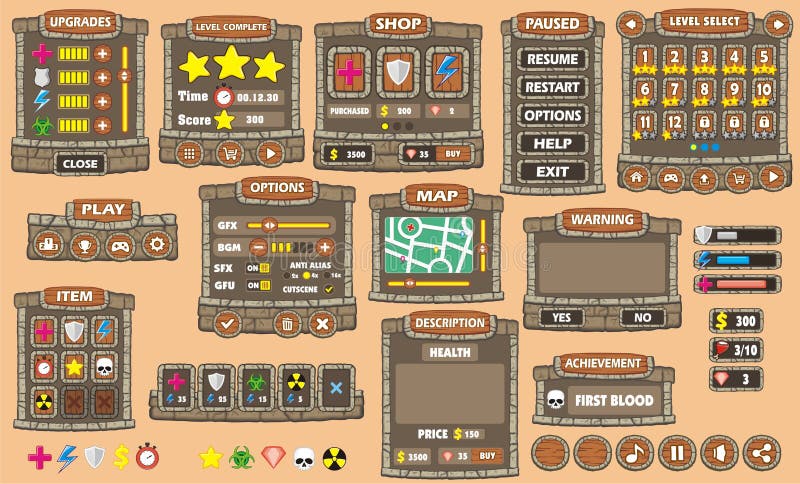 Game gui 42 stock vector. Illustration of signs, board - 65894583