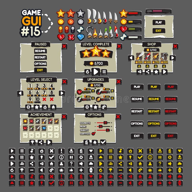 Game GUI 15 stock vector. Illustration of menu, flat - 142635261