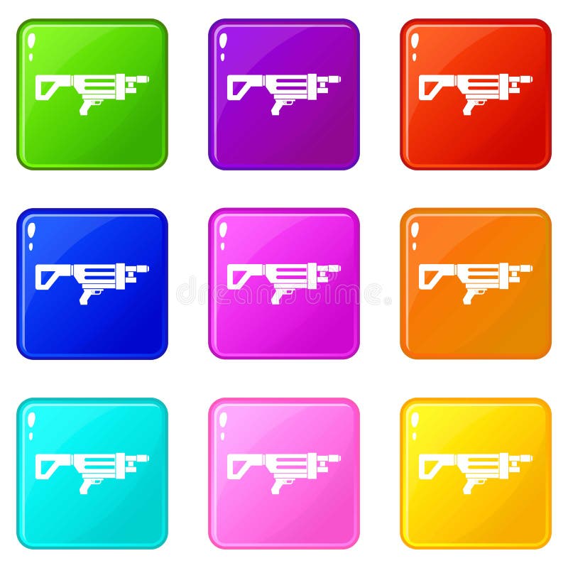 Game gun icons 9 set stock vector. Illustration of game - 96145551