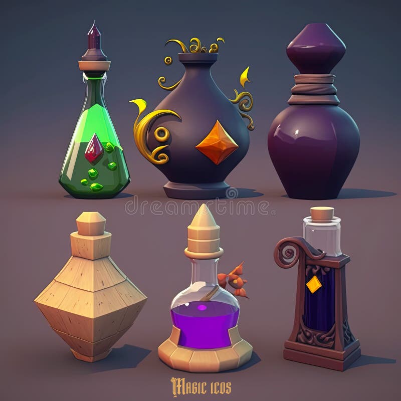 Game Icon Different Types of Enchanted Potions Stock Illustration ...