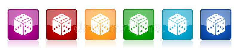 Game Icon Set, Colorful Square Glossy Vector Illustrations in 6 Options ...