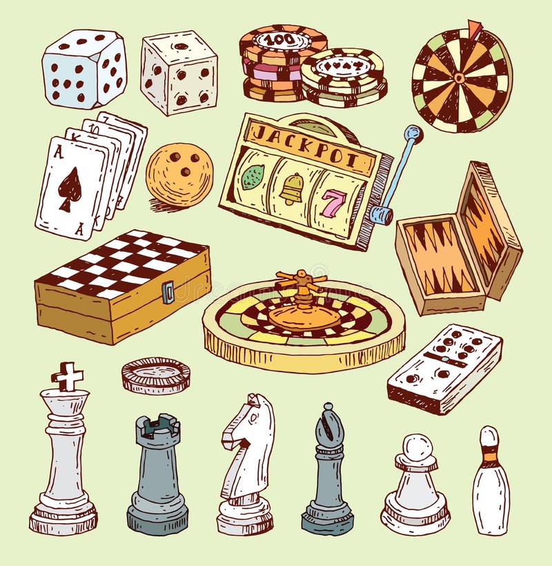 Game Icons Casino Set, Doodle Illustration Stock Vector - Illustration ...