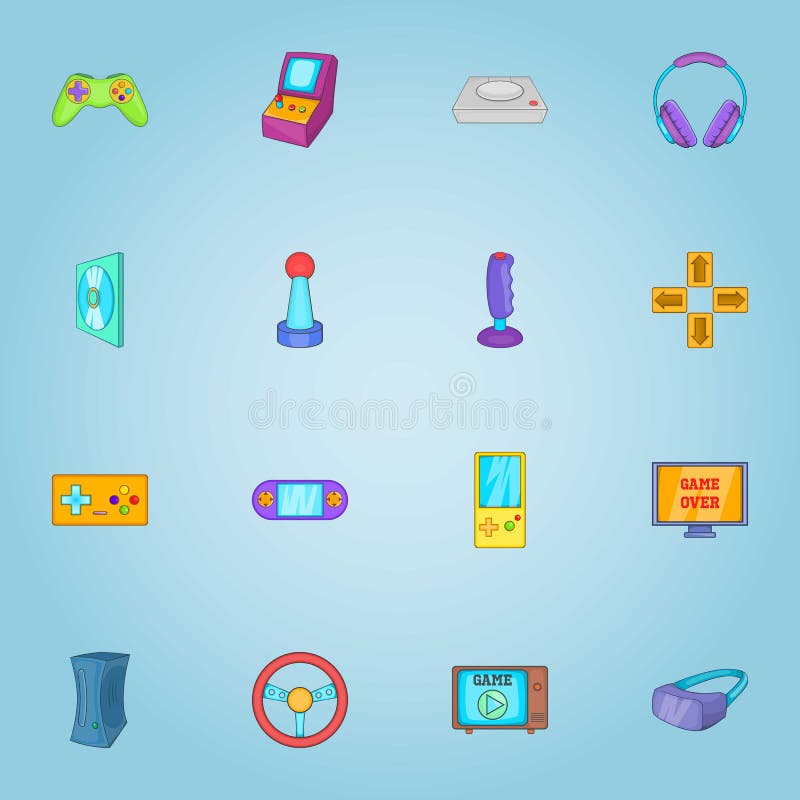 Game Icons Set, Cartoon Style Stock Vector - Illustration of glasses ...