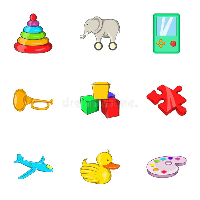 Game Icons Set, Cartoon Style Stock Illustration - Illustration of ...