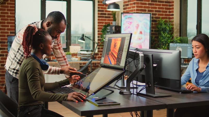Game Industry Developers Working on Artistic Development Design Stock ...