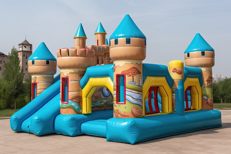 Game Inflatable Trampoline in the Form of a Castle Stock Illustration ...