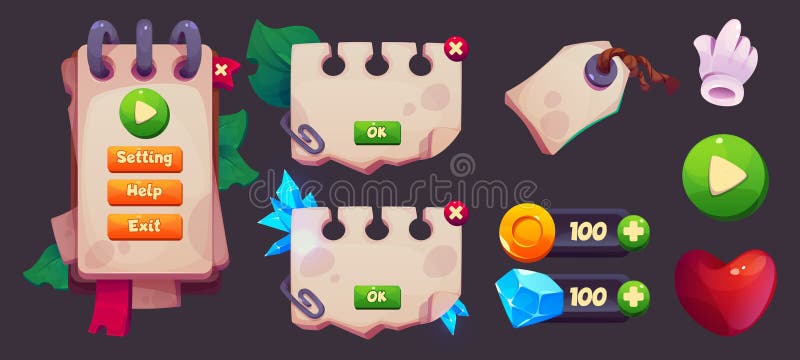 Game Interface Elements Pack Stock Vector - Illustration of cursor ...