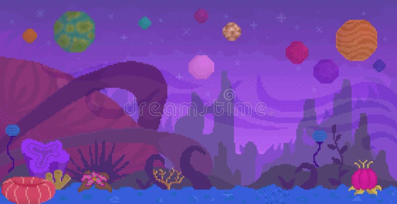 Game Interface Layout Design. Dark Alien Street with Planets on ...