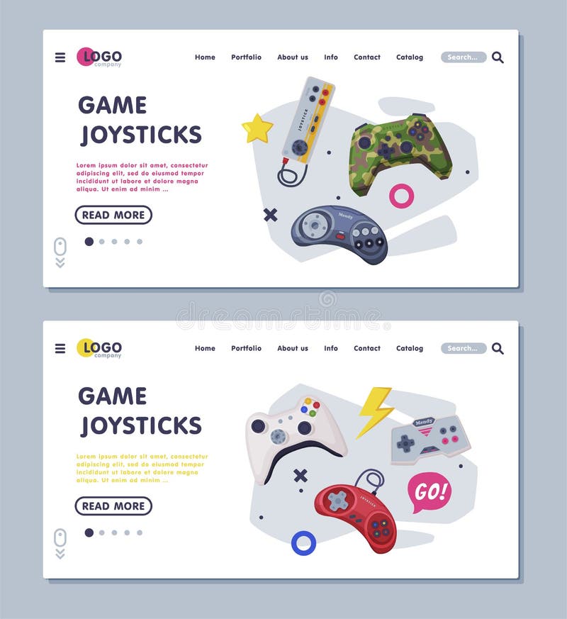 Game Joystick Landing Page Templates Set, Gamepads Controllers Web ...