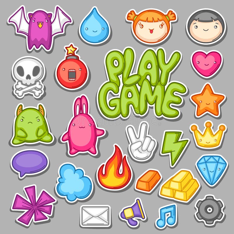 Game Kawaii Collection. Cute Gaming Design Elements, Objects And ...