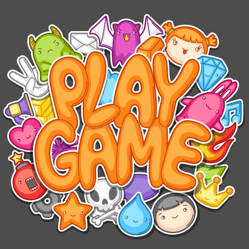 Game Kawaii Diploma. Cute Gaming Design Elements, Objects and Symbols ...